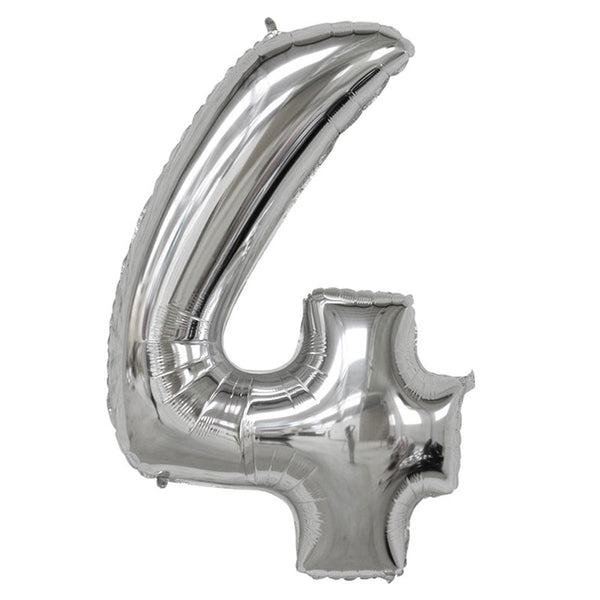 Air-Filled 14" Silver Number Four Balloon | Luft Balloon | Solid Color ...