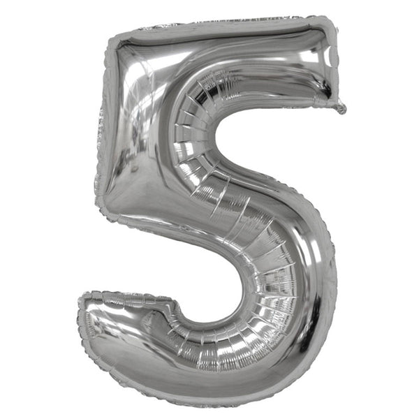Air-Filled 40" Silver Number Five Balloon | Luft Balloon | Solid Color ...