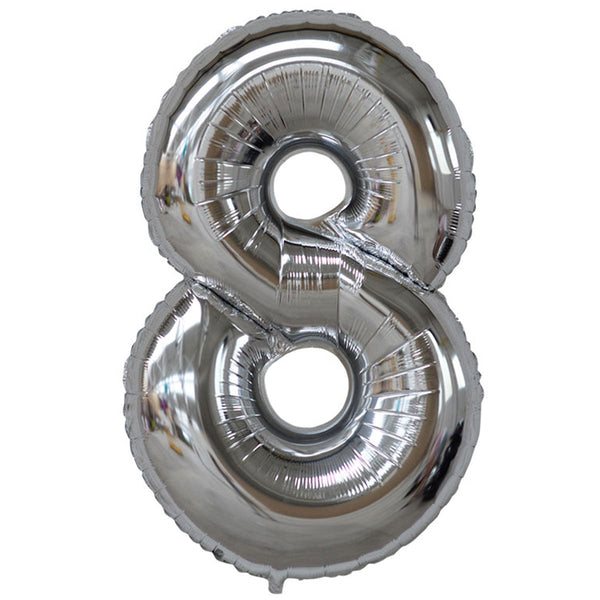 Air-Filled 40" Silver Number Eight Balloon | Luft Balloon | Solid Color ...